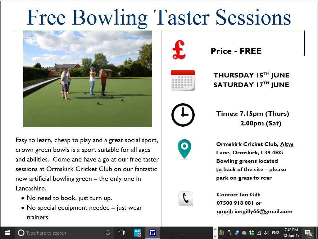 More Taster Sessions | Ormskirk Bowling Club